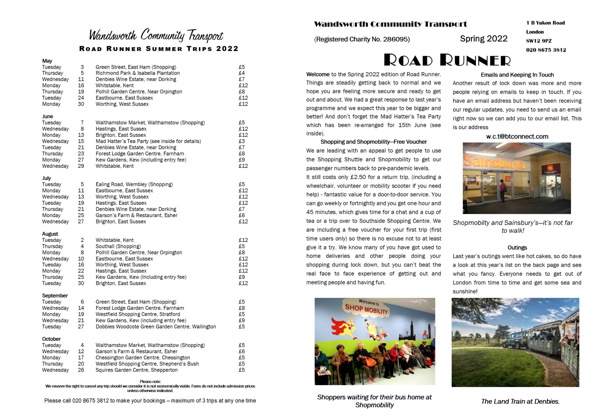WANDSWORTH COMMUNITY TRANSPORT ROAD RUNNER TRIPS LIST SPRING/SUMMER ...